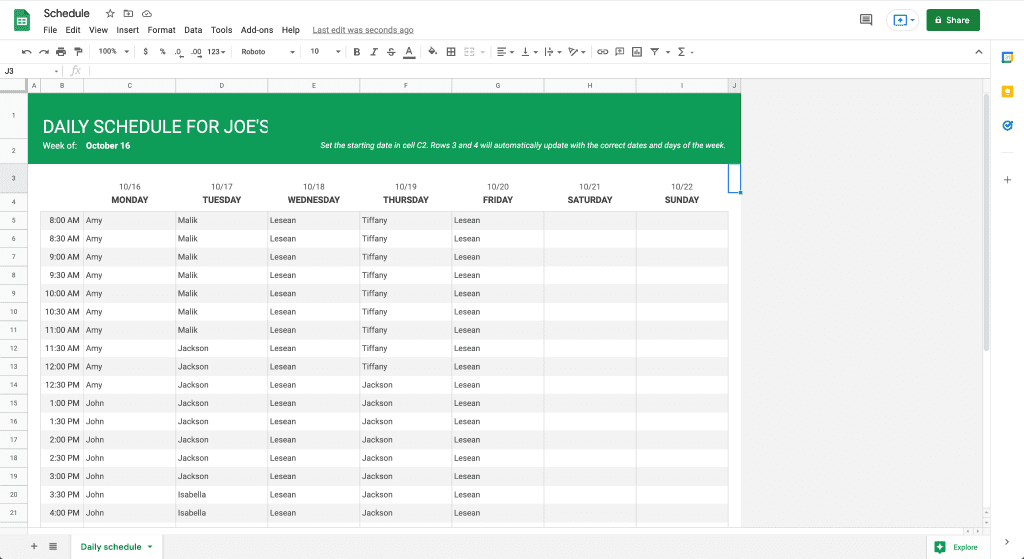 How to Make a Work Schedule on Google Sheets (Free Template)