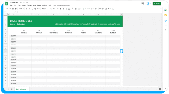 Daily Schedule Template on Google Sheets | ZoomShift